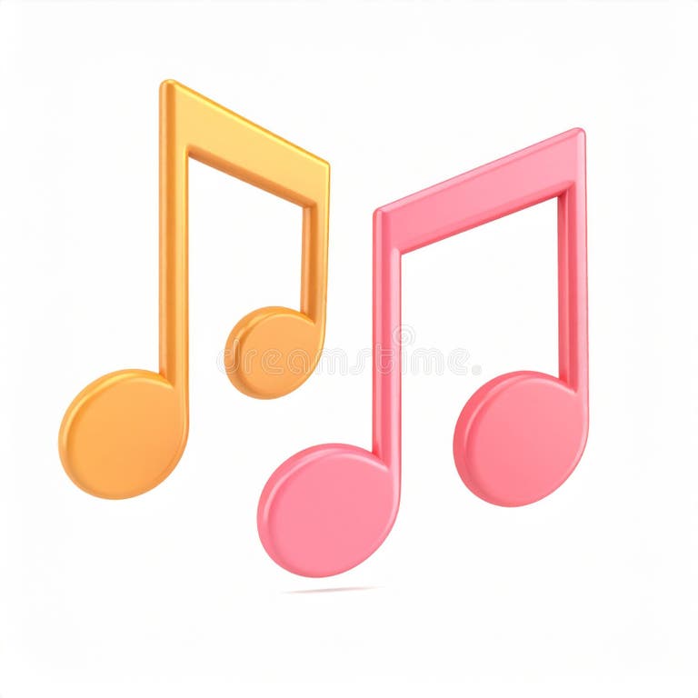 Pink and Orange 3D Musical Notes on White Background Stock Illustration ...