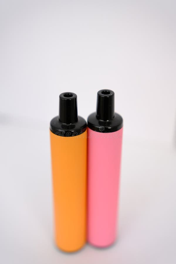 Pink and Orange Disposable Electronic Cigarettes on White Background ...
