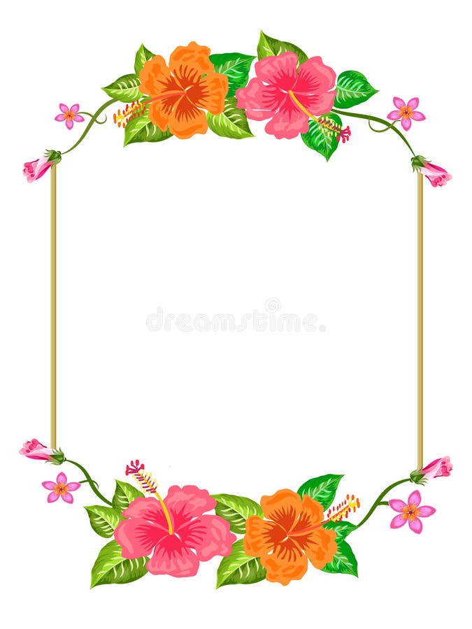 Pink Orange Flowers Border with Buds Stock Illustration - Illustration ...