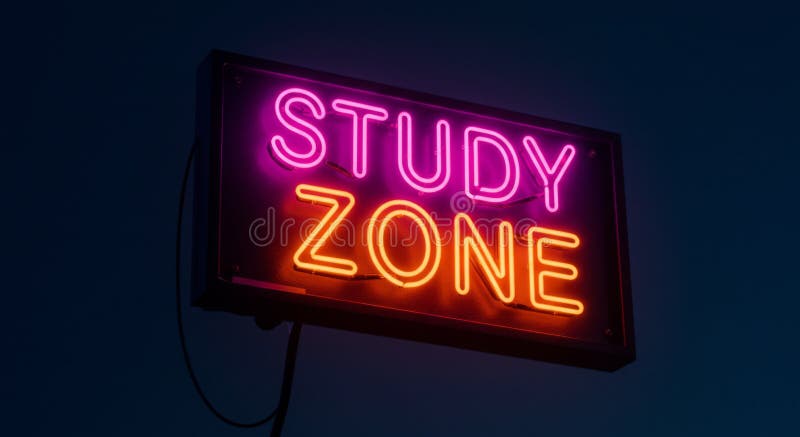 Pink and Orange Neon Study Zone Sign at Night Stock Illustration ...