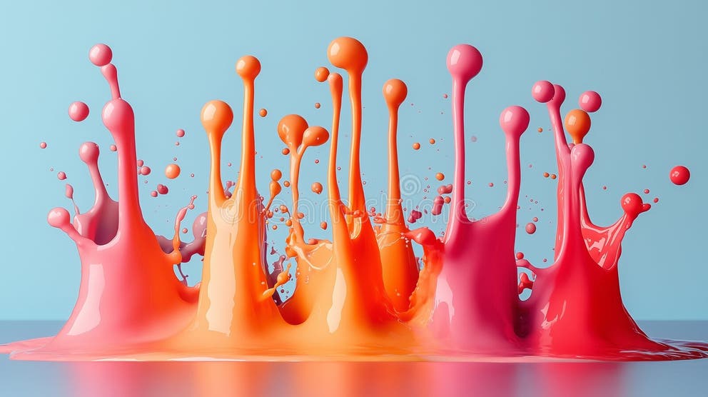 Pink and Orange Paint Splashes Create an Artistic Display Against a ...
