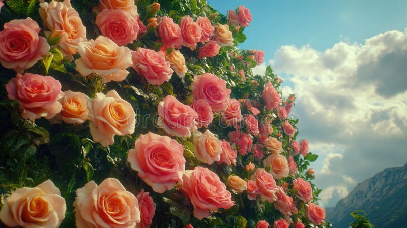 Pink and Orange Roses on Wall Stock Photo - Image of beauty, decoration ...