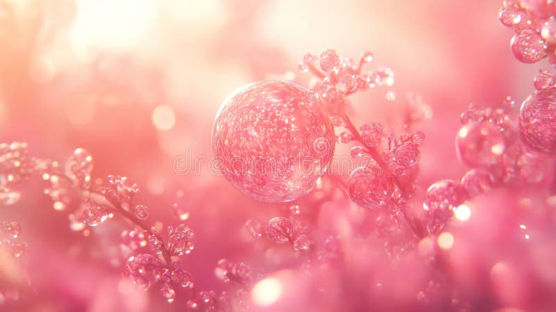 Pink Orb Amidst Sparkling Dewy Flowers Stock Illustration ...