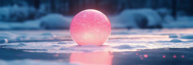 A Pink Orb Sits on a Snowy Surface Reflecting the Light Stock ...