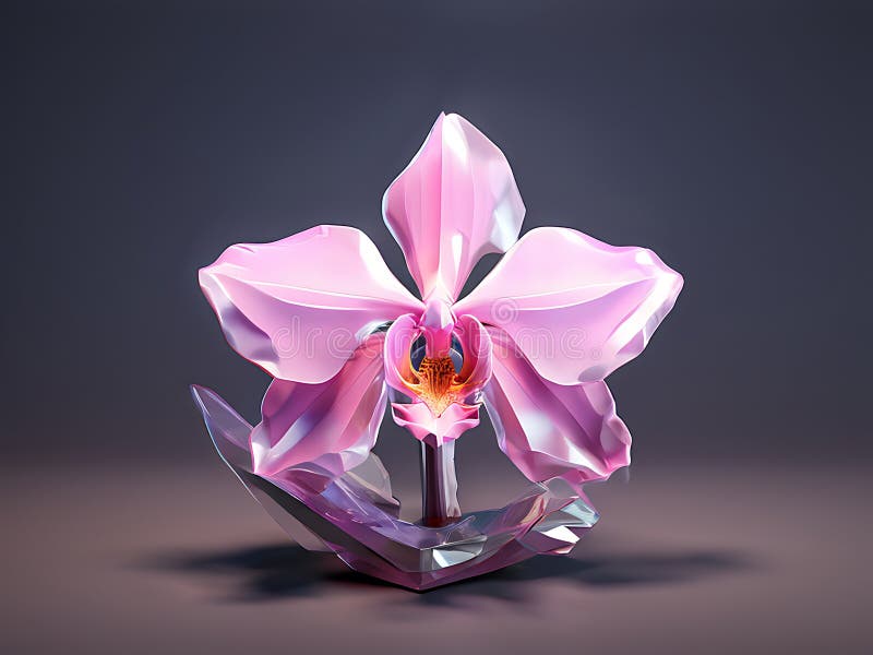 Pink Orchid with Crystal Base 3D Render Stock Illustration ...