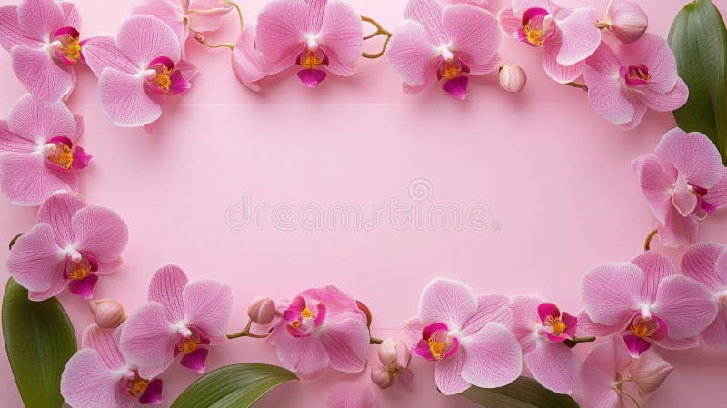 Pink Orchid Floral Frame on Pink Background Stock Illustration ...