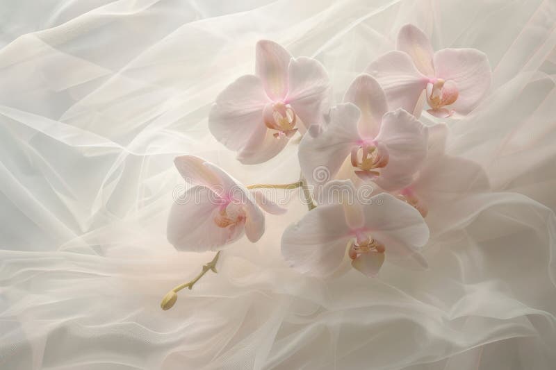 Pink Orchids on a White Fabric Background. Soft Focus Stock ...