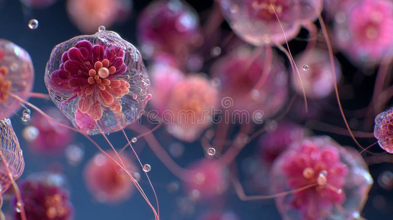 Pink Organic Cells or Microorganisms Suspended in a Fluid, Showcasing ...