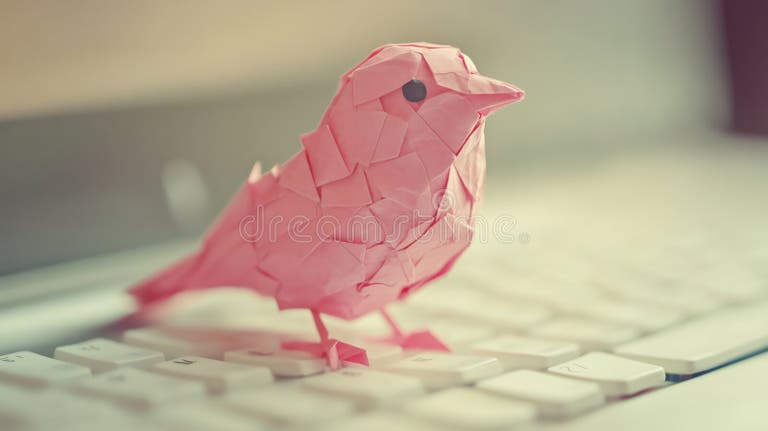 Pink Origami Bird Standing on Computer Keyboard Stock Illustration ...