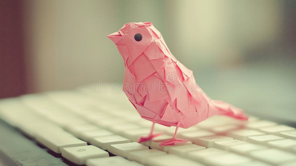 Pink Origami Bird Standing on Computer Keyboard Stock Illustration ...