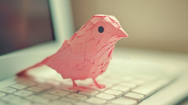 Pink Origami Bird Standing on a Laptop Keyboard Stock Illustration ...