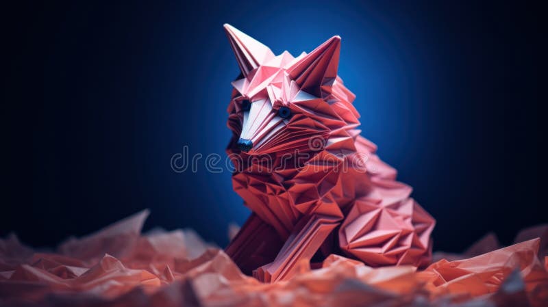 A Pink Origami Fox Sitting on a Pile of Folded Paper, AI Stock ...