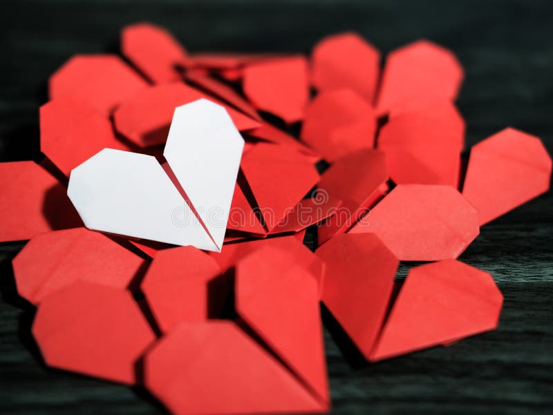 Pink Origami Hearts between Red Hearts Stock Photo - Image of concept ...
