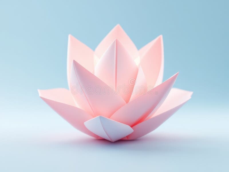 Pink Origami Water Lily Floating on Light Blue Background Stock Photo ...