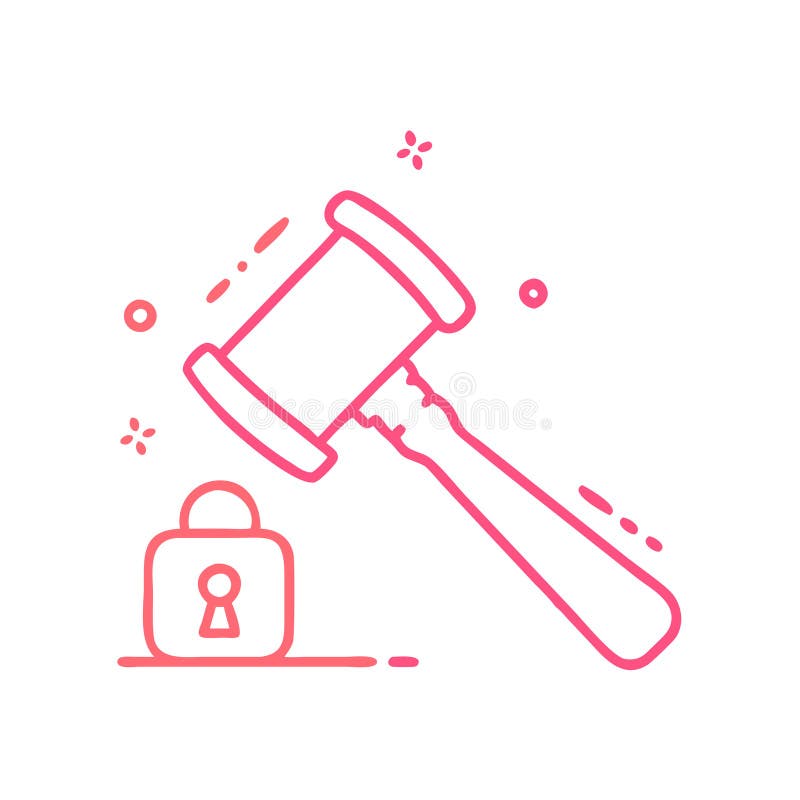 Pink Outline Gavel and Lock Vector Illustrating Justice and Security ...