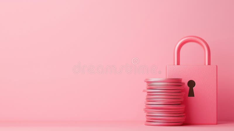 Pink Padlock Coin Stack Financial Security Minimalist Business Concept ...