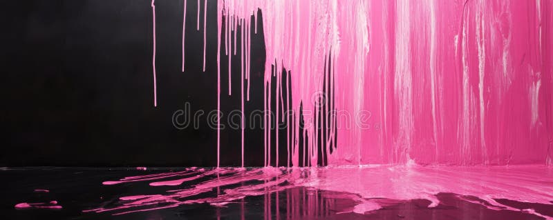 Pink Paint Dripping on Black Wall, Modern Art Expression. Abstract ...