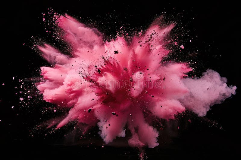 Pink Paint Explosion Splash Abstract Background. Dust Explode on Black ...