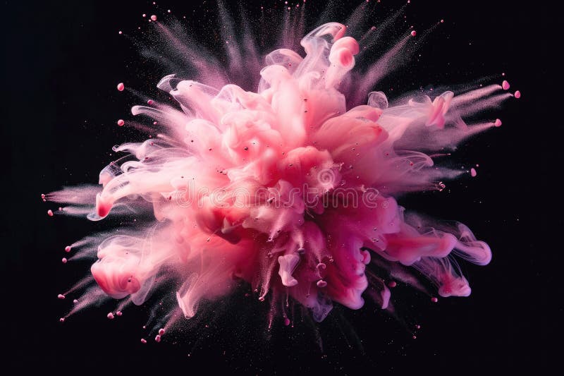 Pink Paint Explosion Splash Abstract Background. Dust Explode on Black ...