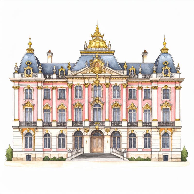 Pink Palace Watercolor Illustration Stock Illustration - Illustration ...