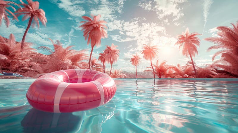 Pink Palm Beach Pool Float stock image. Image of float - 326585303