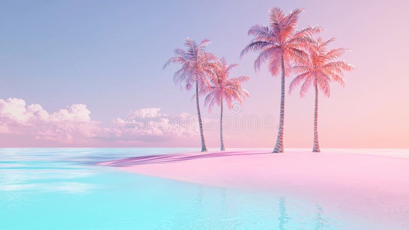 With Pink Palm Trees, this 3D Illustration Depicts a Tropical Beach ...
