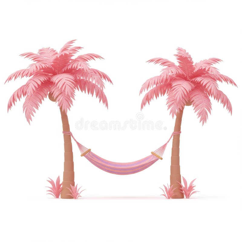 Pink Palm Trees and Hammock Relaxation Scene Stock Illustration ...