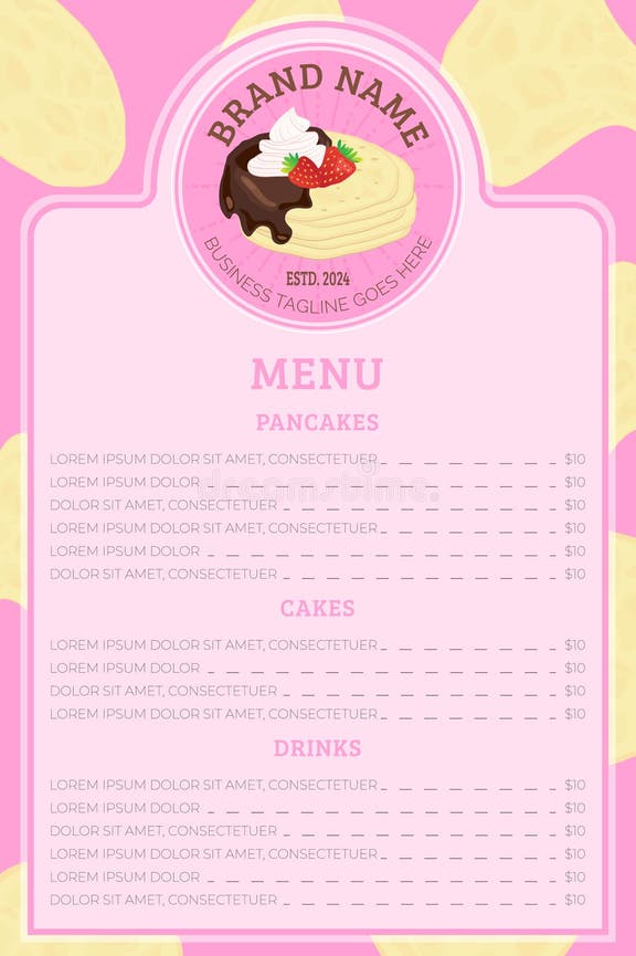 Pink Pancake or Crepe Menu Template for Bakery Stock Vector ...