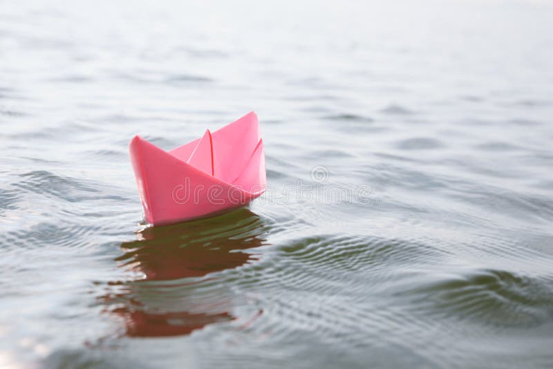 Pink Paper Boat on Water Surface, Space for Text Stock Image - Image of ...