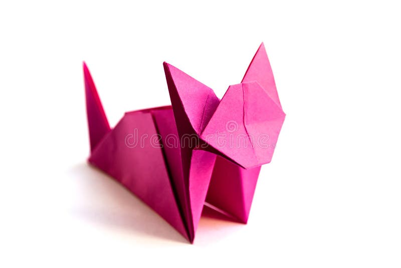 Pink Paper Cat Origami Isolated on a White Background Stock Image ...