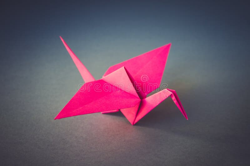 Pink Paper Crane Origami Isolated Grey Background Stock Photos - Free ...