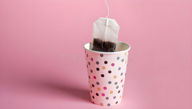 Pink Paper Cup with Tea Bag. Disposable Cardboard Cup with Tea Bag ...