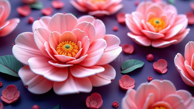 Pink Paper Flowers on Purple Background Stock Illustration ...