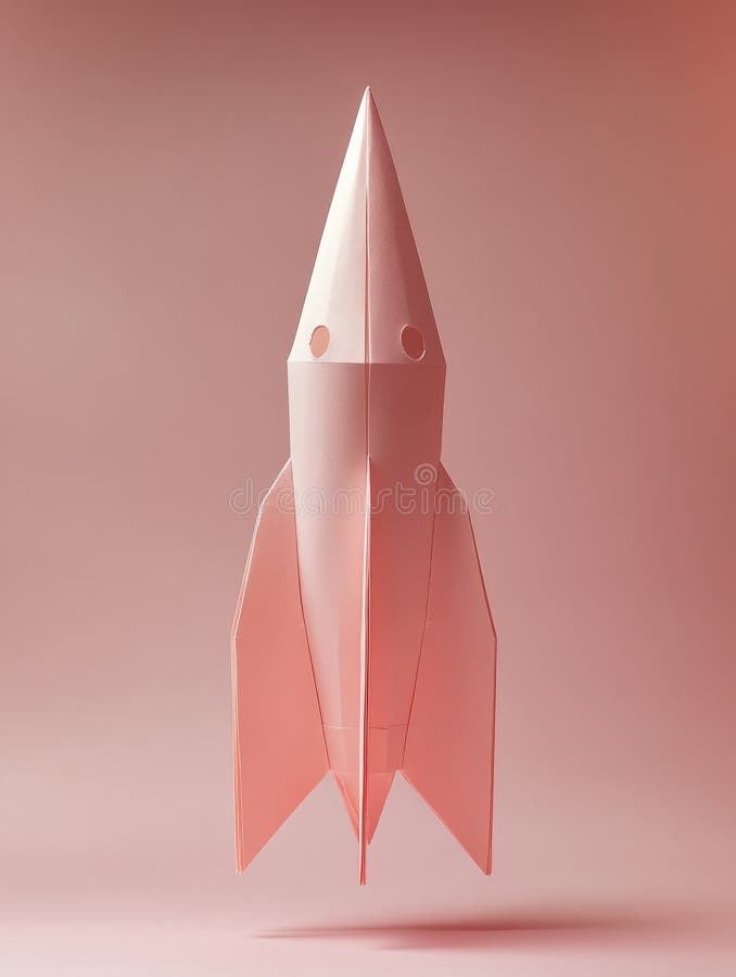 Pink Paper Origami Rocket on a Soft Background. Stock Image - Image of ...