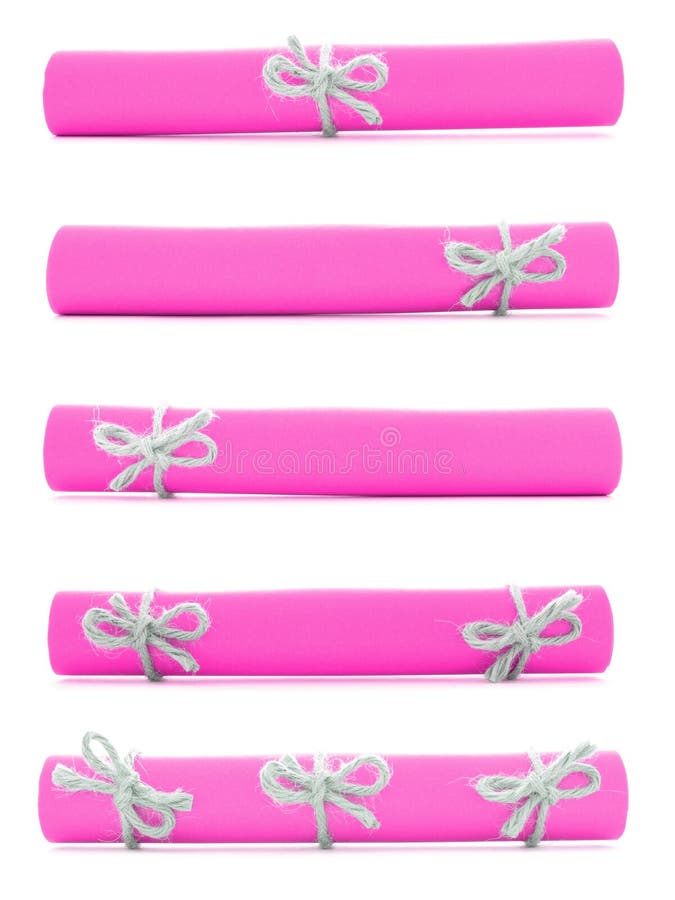 Pink Paper Scrolls Tied with Natural Cords and Knots Collection Stock ...