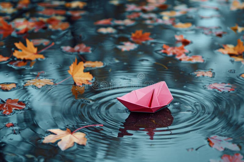 Generative Ai, Pink Paper with the Shape of a Ship on the Water of a ...