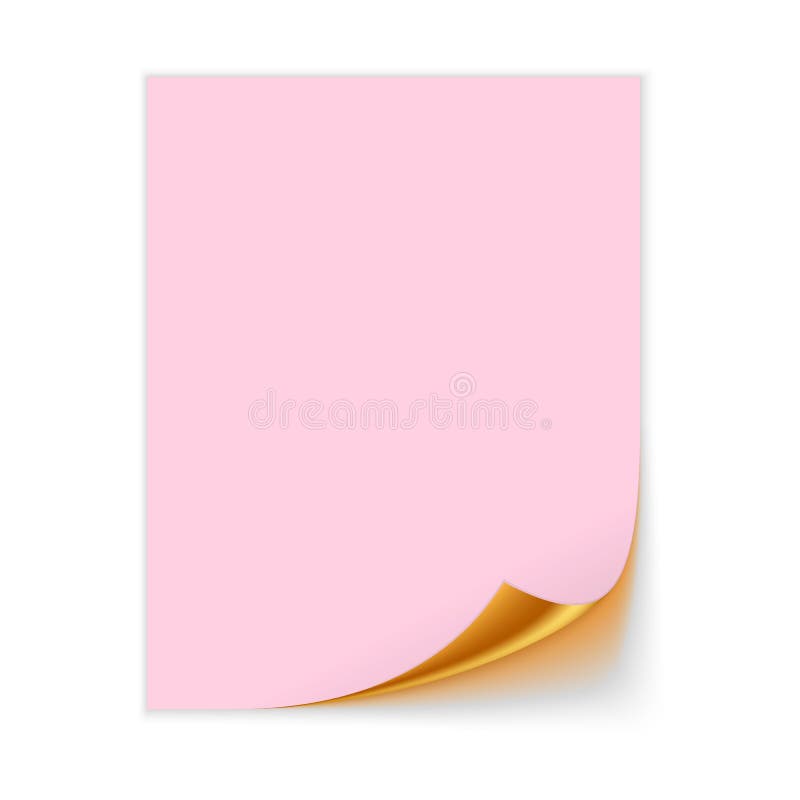 Pink Paper Sheet with Golden Curled Corner Stock Vector - Illustration ...