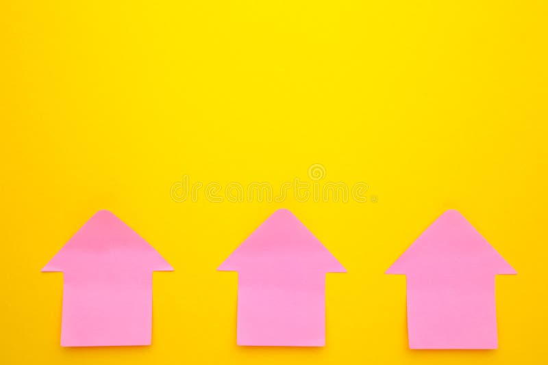 Pink Paper Sticky Notes in Shape of Arrow on Blue Background Stock ...
