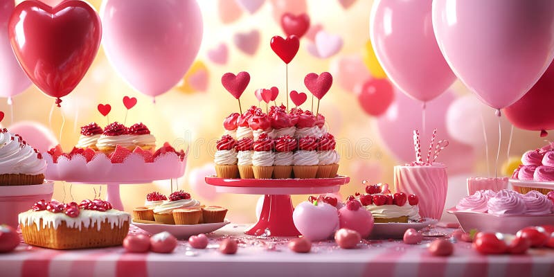 Pink Party Cakes Balloons stock illustration. Illustration of supplies ...