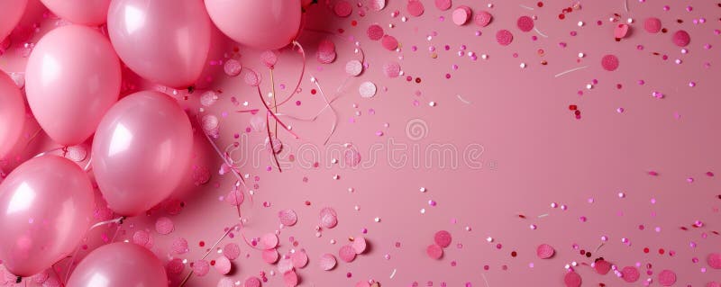 Pink Party Celebration with Balloons and Confetti on Pink Background ...