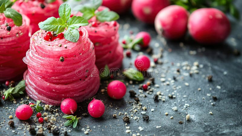Pink Pasta, Radish Garnish, Dark Surface, Peppercorns, Recipe Stock ...