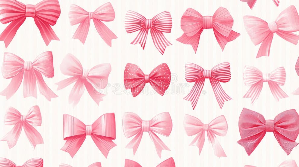 Pink and Pastel Bows Pattern on White Background Stock Illustration ...