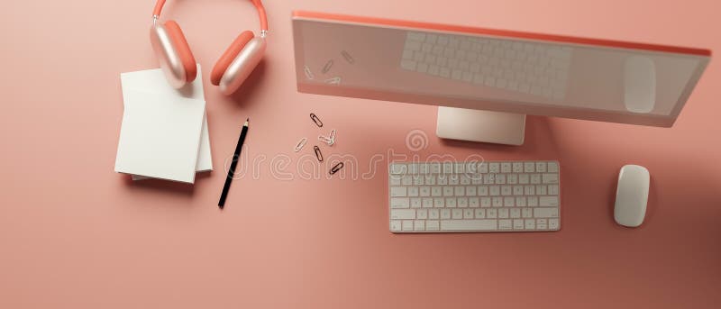 Pink Pastel Creative Workspace with Computer Device, Stationery and ...
