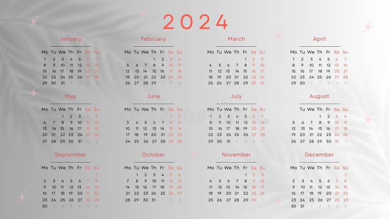 Pastel Cute Minimal Annual 2024 Calendar Stock Photo - Image of ...