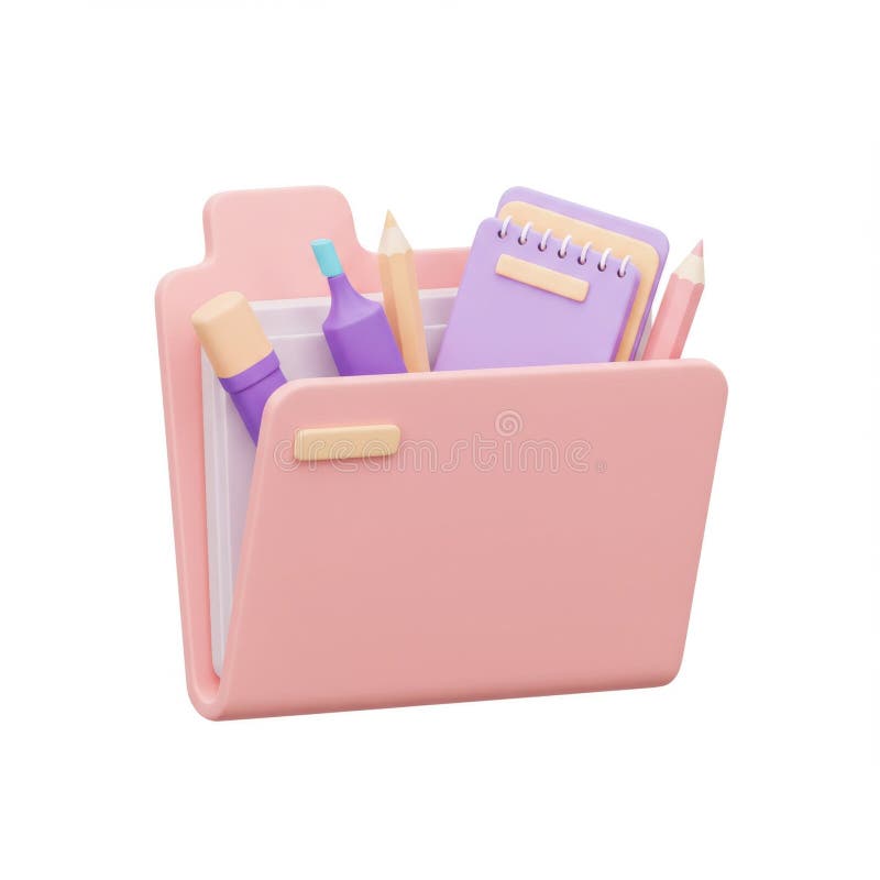 Pink Pastel 3D Rendered Stationery Folder Stock Illustration ...