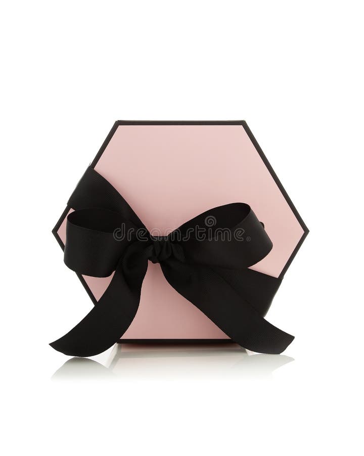 Pink Pastel Empty Gift Box with Black Ribbon Stock Image - Image of ...