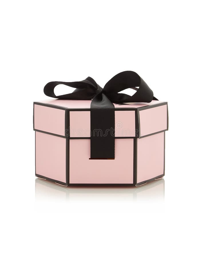 Pink Pastel Empty Gift Box with Black Ribbon Stock Photo - Image of ...