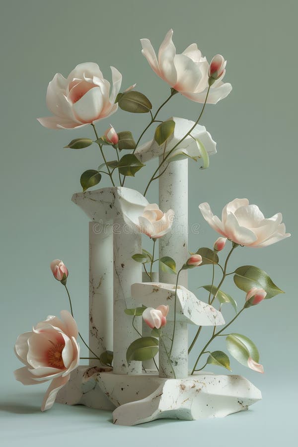 Pink Pastel Flowers Growing from Stone Cylinders Stock Illustration ...