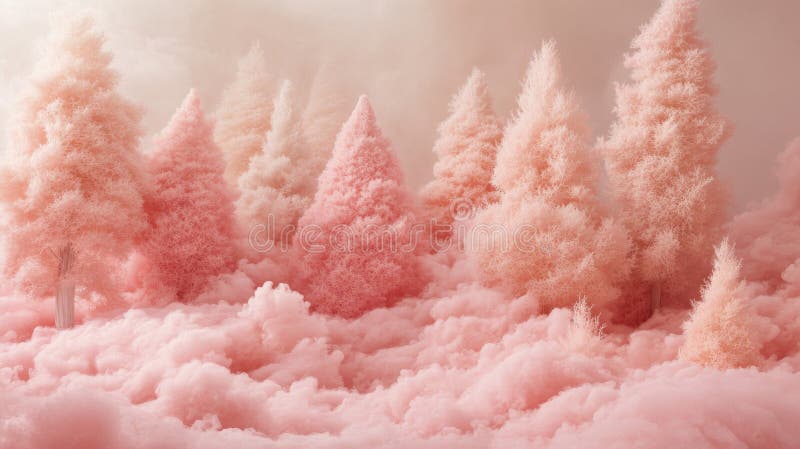 Pink Pastel Forest in a Dreamlike Cloud Landscape Stock Illustration ...