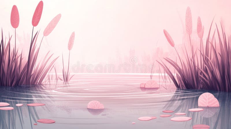 Pink Pastel Lake with Reeds Digital Art Stock Illustration ...